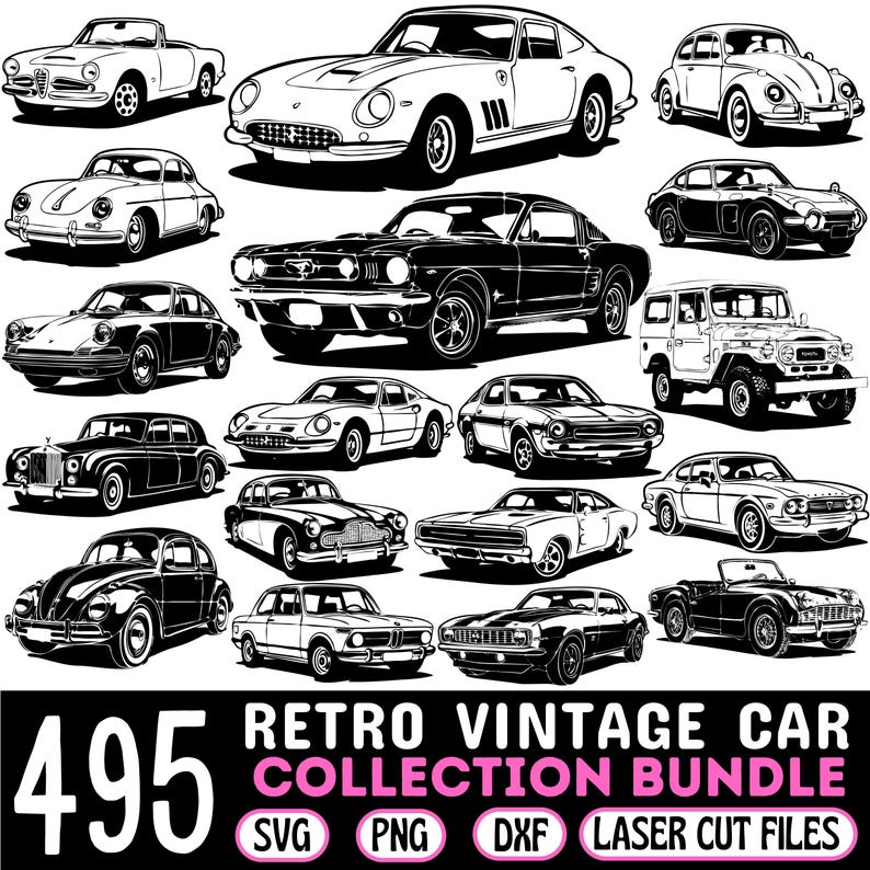 Retro Car Collection Laser Cut Files: Vintage Vehicle SVG, PNG, DXF - Etsy