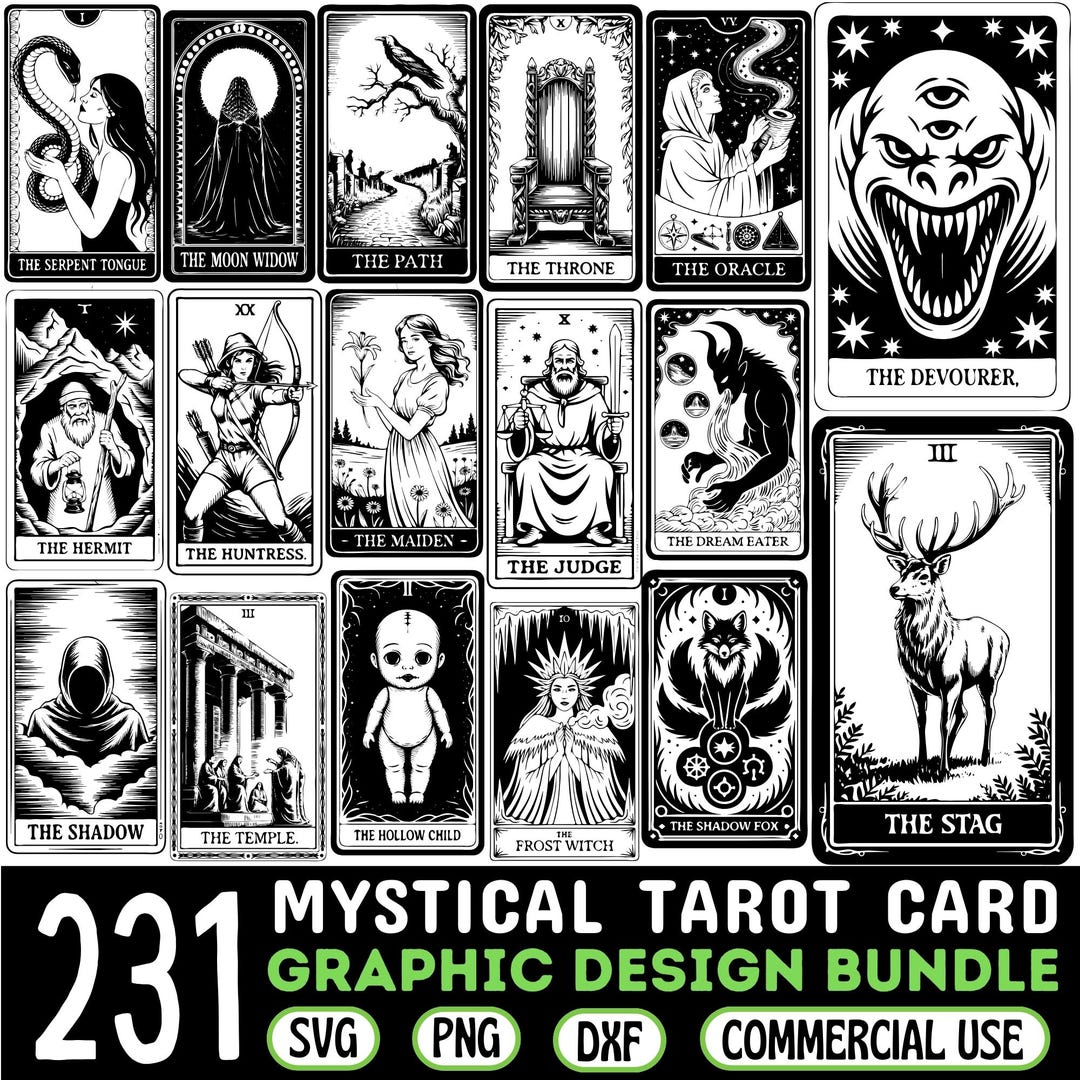 Mystical Tarot Card Graphics Bundle: Cricut SVG, PNG, DXF Vector ...