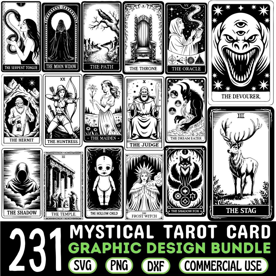 Mystical Tarot Card Graphics Bundle: Cricut SVG, PNG, DXF Vector ...