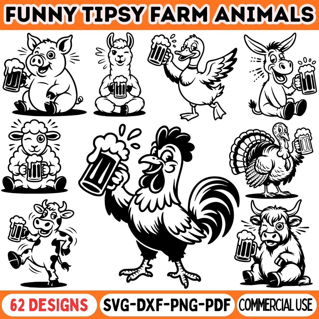 Funny Tipsy Farm Animals SVG Bundle | Drunk Animal SVG | Beer Shirts ...