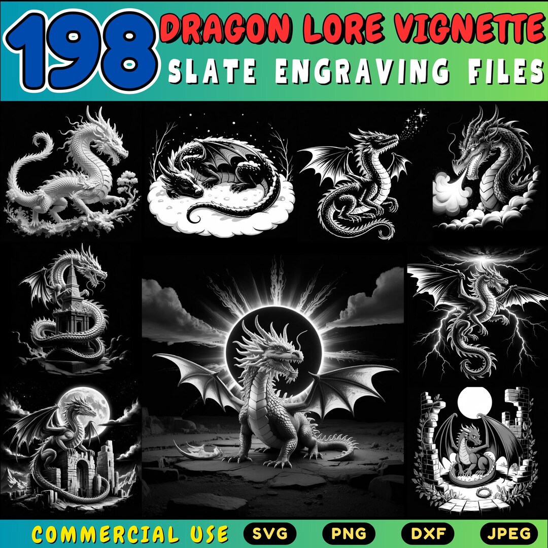 Dragon Lore Engraving Files Bundle: Mythical Creatures PNG for Crafts ...