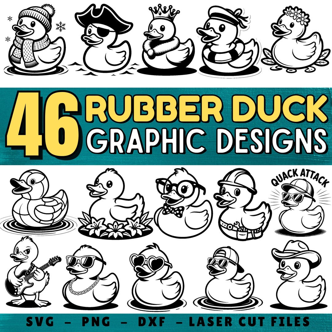 Rubber Duck Graphic Designs Bundle: Laser Cutting Machine Files, SVG ...