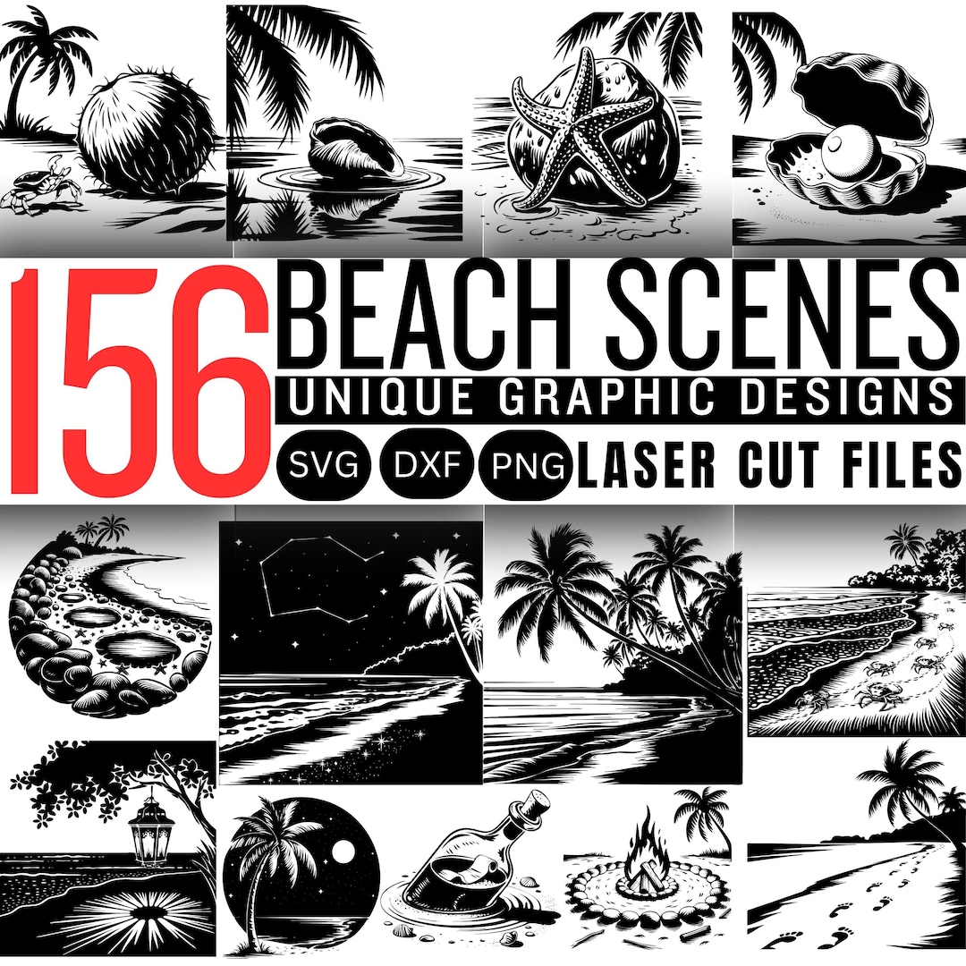 Beach Scenes Cutting Files Bundle: Coastal Ocean Tropical SVG DXF PNG ...