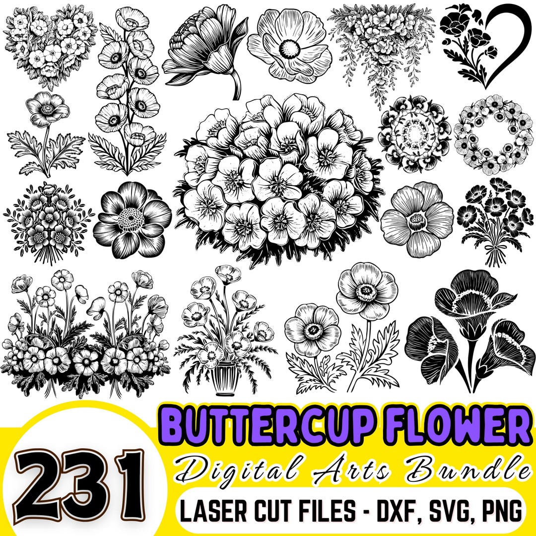 Wildflower SVG Bundle 231 Designs – Buttercup Floral SVG, Botanical ...