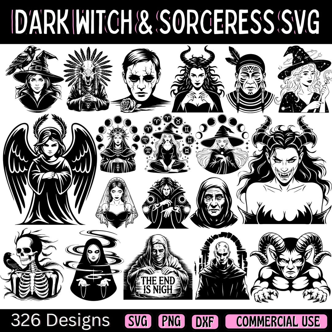 Dark Witch, Sorceress & Warlock Portrait SVG Bundle - Etsy