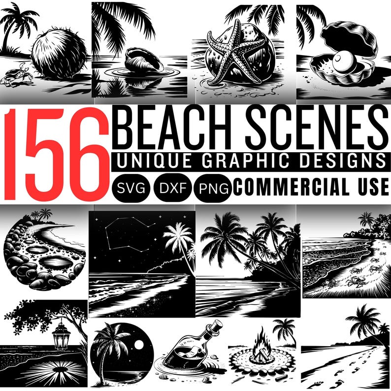 156 Beach Scenes Unique Graphic Designs Cricut Bundle, Vector Graphics ...