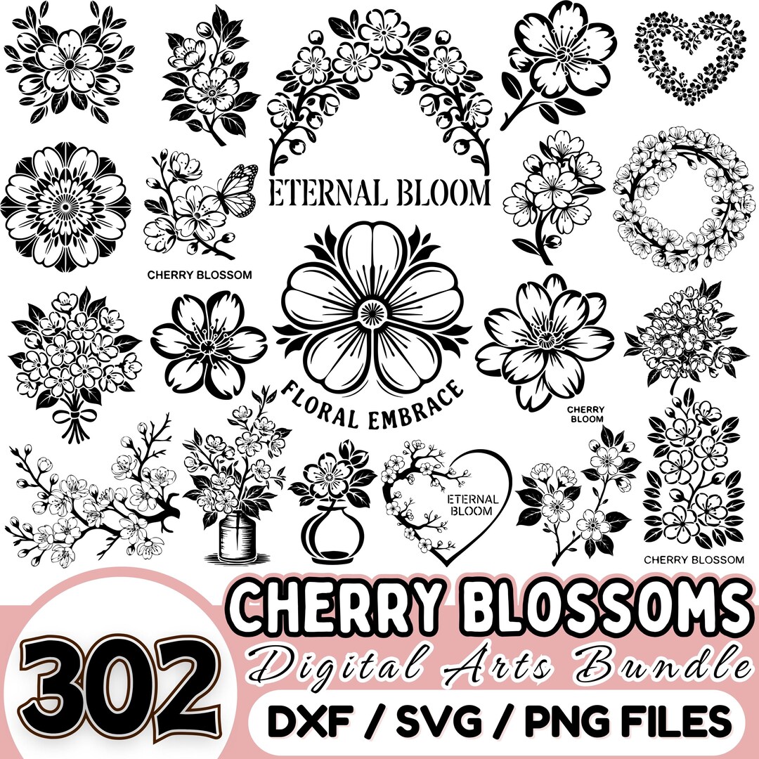 302 Cherry Blossoms Digital Arts Cricut Bundle | Vector Graphics ...