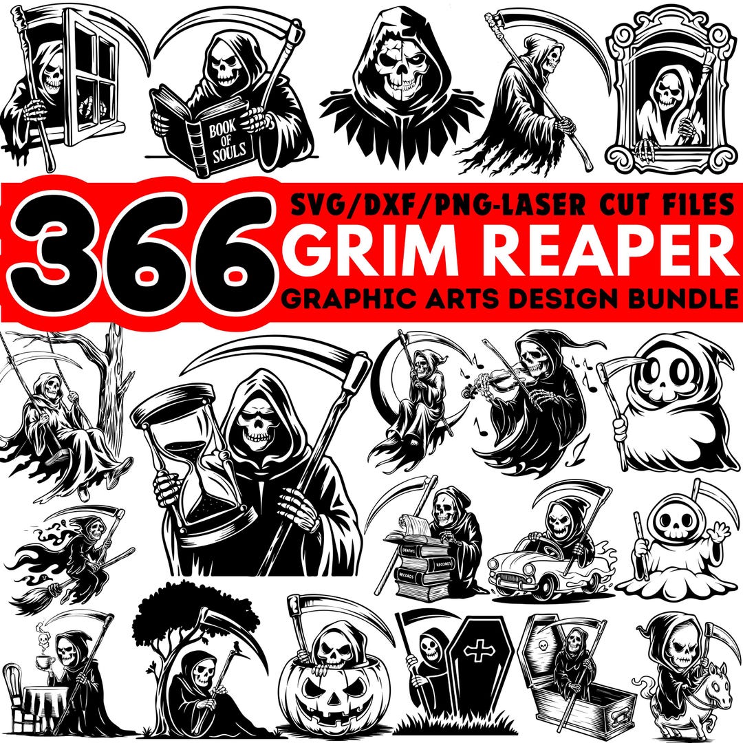 Grim Reaper SVG Bundle 366 Designs – Gothic Skull SVG, Dark Art Clipart ...