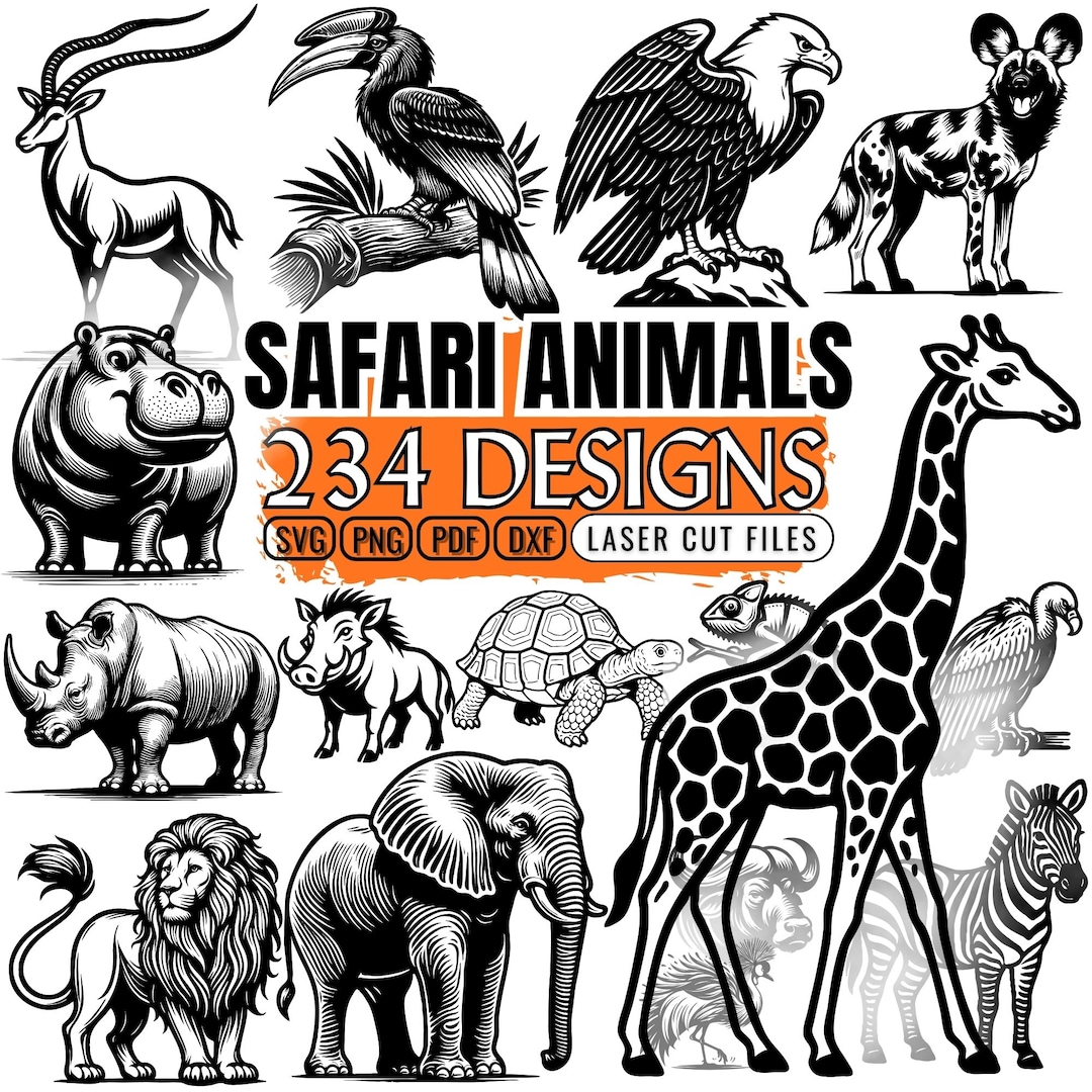 Safari Animals Laser Engraving SVG Bundle | African Wildlife Silhouette ...