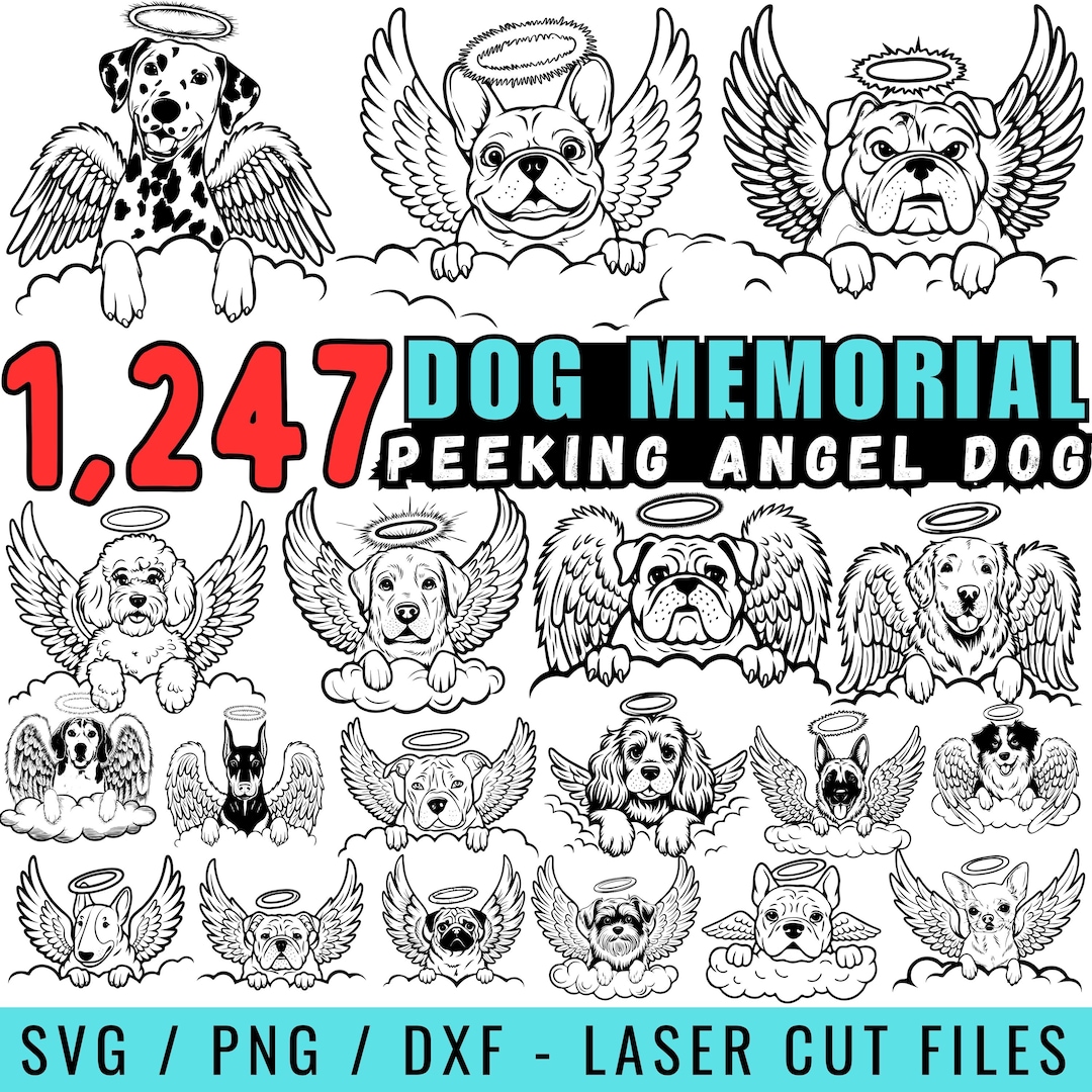1,247 Dog Memorial Peeking Angel Dog Laser Cut Files Bundle, Vector ...
