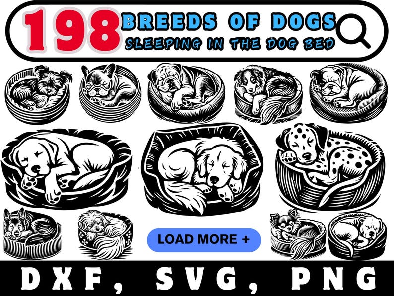 198 Breeds of Dogs Sleeping in the Dog Bed Laser Cut Files Bundle ...