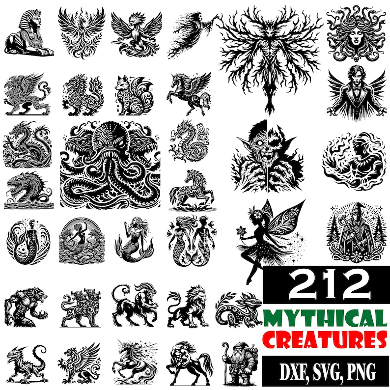 Mythical Creatures Laser Cut Bundle: Fantasy SVG, DXF, PNG Vector ...
