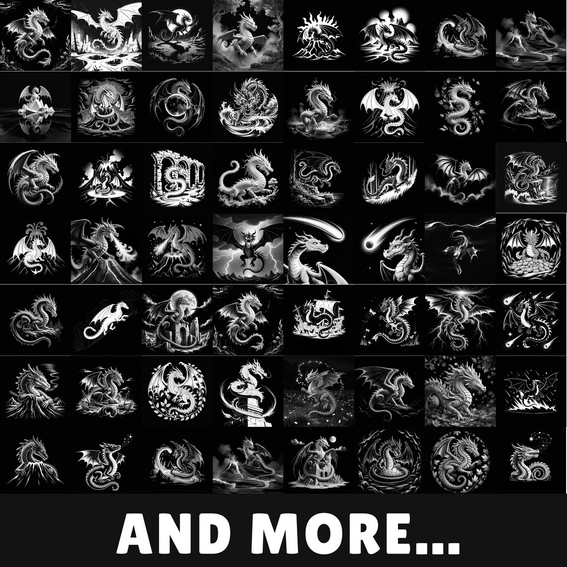 Dragon Lore Engraving Files Bundle: Mythical Creatures PNG for Crafts ...