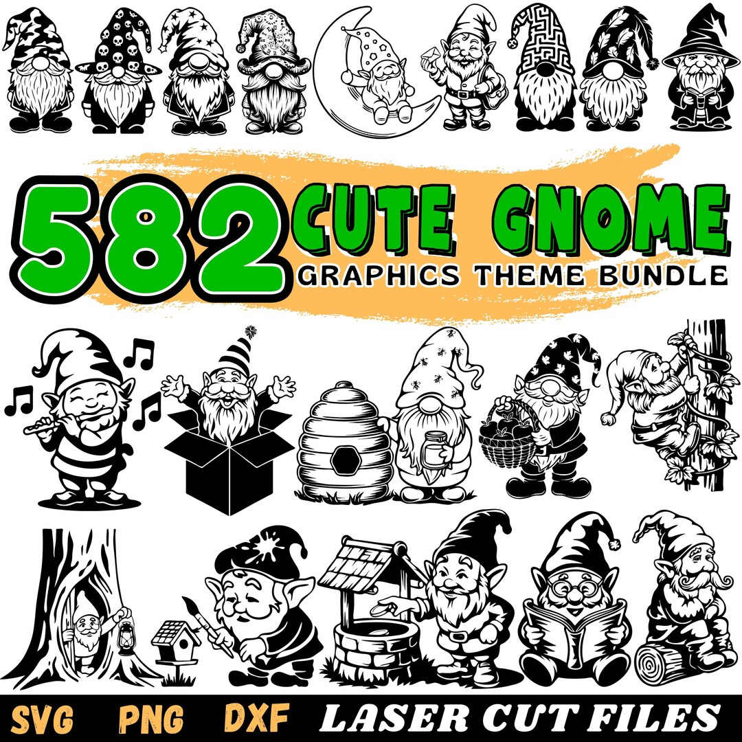 582 Cute Gnome Graphics Theme Laser Cut Files Bundle, Vector Graphics ...