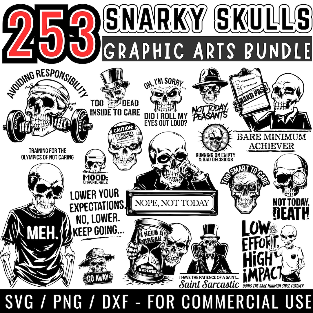 253 Snarky Skulls Graphic Arts Cricut Bundle | Vector Graphics ...