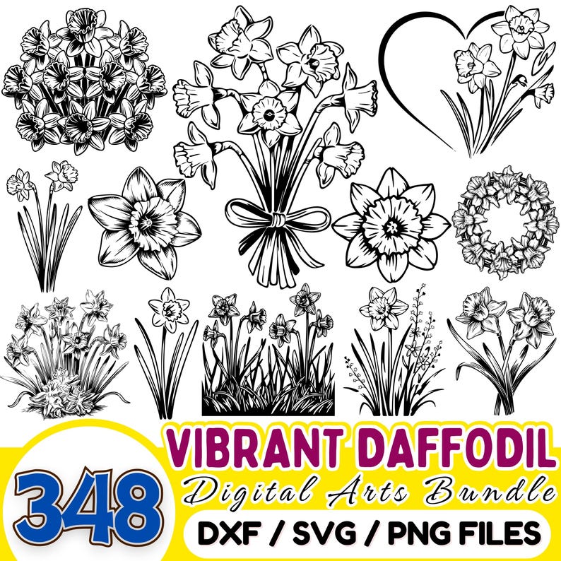 348 Vibrant Daffodil Digital Arts Cricut Bundle | Vector Graphics ...