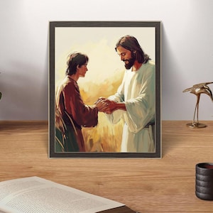 Man and Jesus Art Painting, Jesus Christ With Man, Watercolor Christian ...
