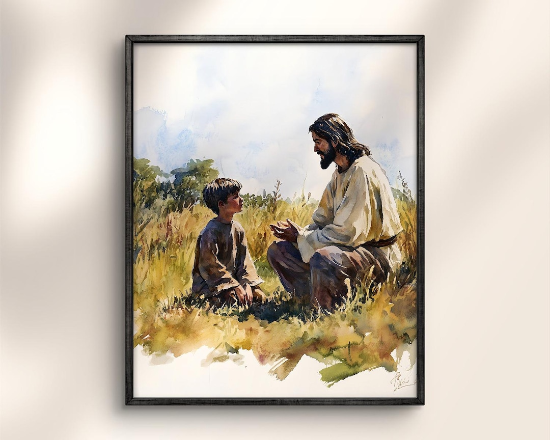 Jesus Teaches a Little Boy, Jesus With Boy, Jesus and Boy Watercolor ...