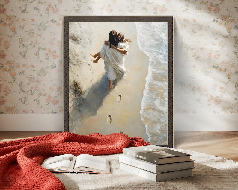 Christian Wall Art Print, Jesus Saved the Girl, Jesus Christ Carrying a ...