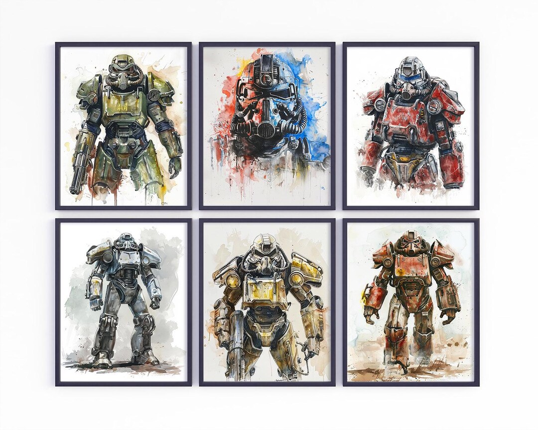 Fallout Art Print, Power Armour Clipart, Set of 6 Watercolor Video Game ...