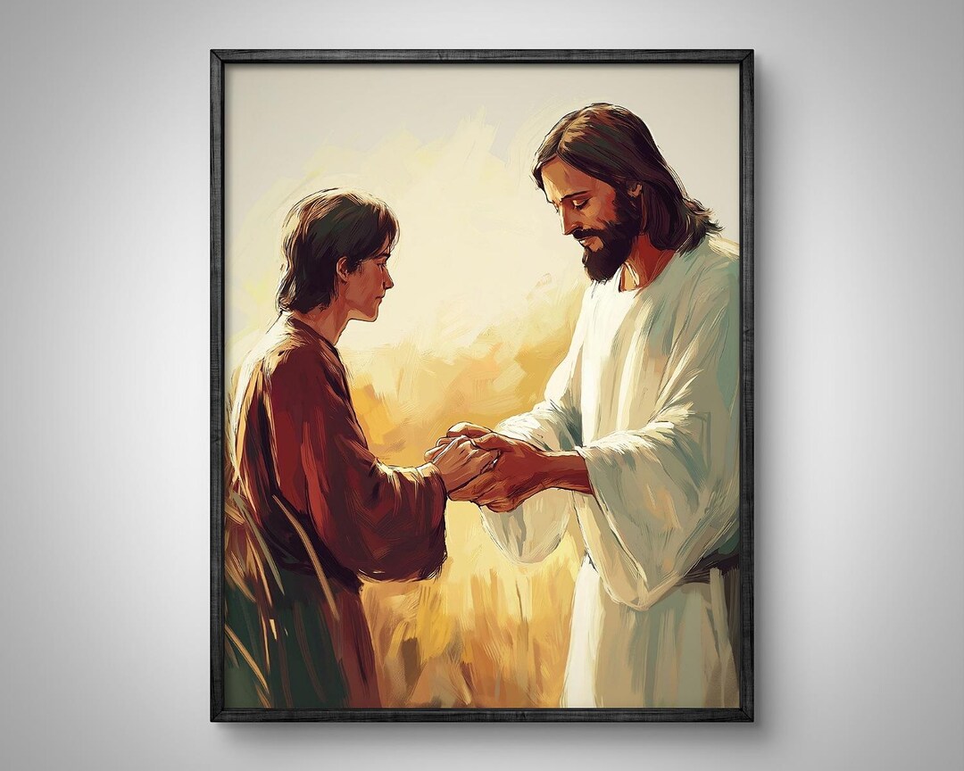 Man and Jesus Art Painting, Jesus Christ With Man, Watercolor Christian ...