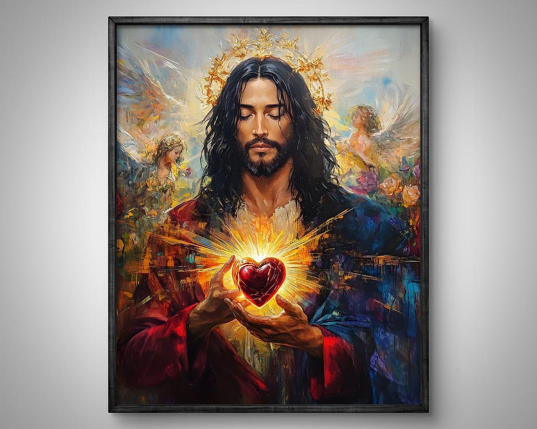 Sacred Heart of Jesus Christ Art Painting, Catholic Canvas, Christian ...