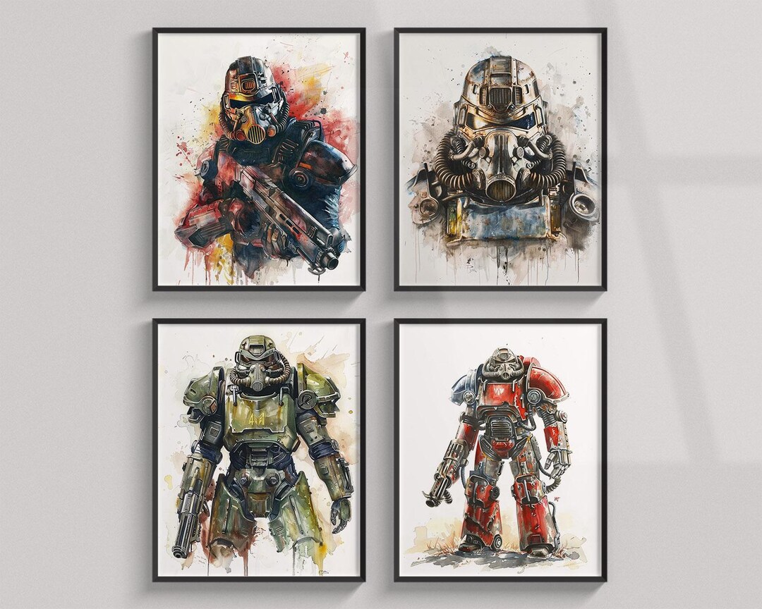 Fallout Prints, Set of 4 Power Armour Watercolor Posters Printable ...