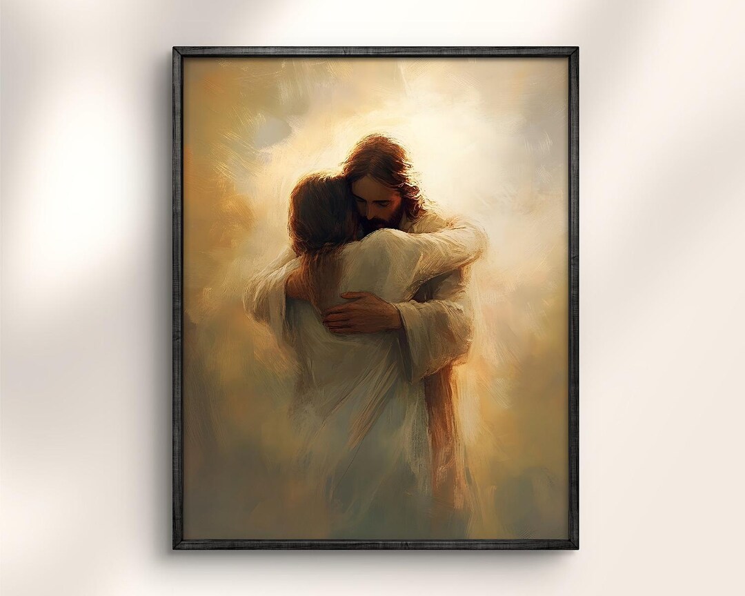 Jesus Hugging Woman Watercolor Art Print: Christian Bible Wall Decor ...