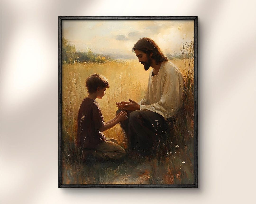 Jesus Praying With Little Boy, Jesus and Boy Painting, Christian Wall ...
