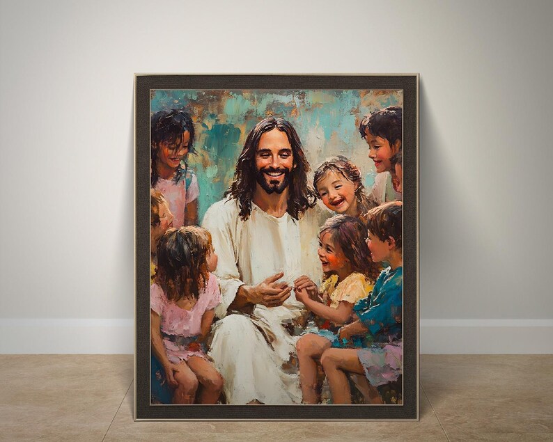Jesus Christ Teaching Kids, Christian Art, Jesus and Children Painting ...