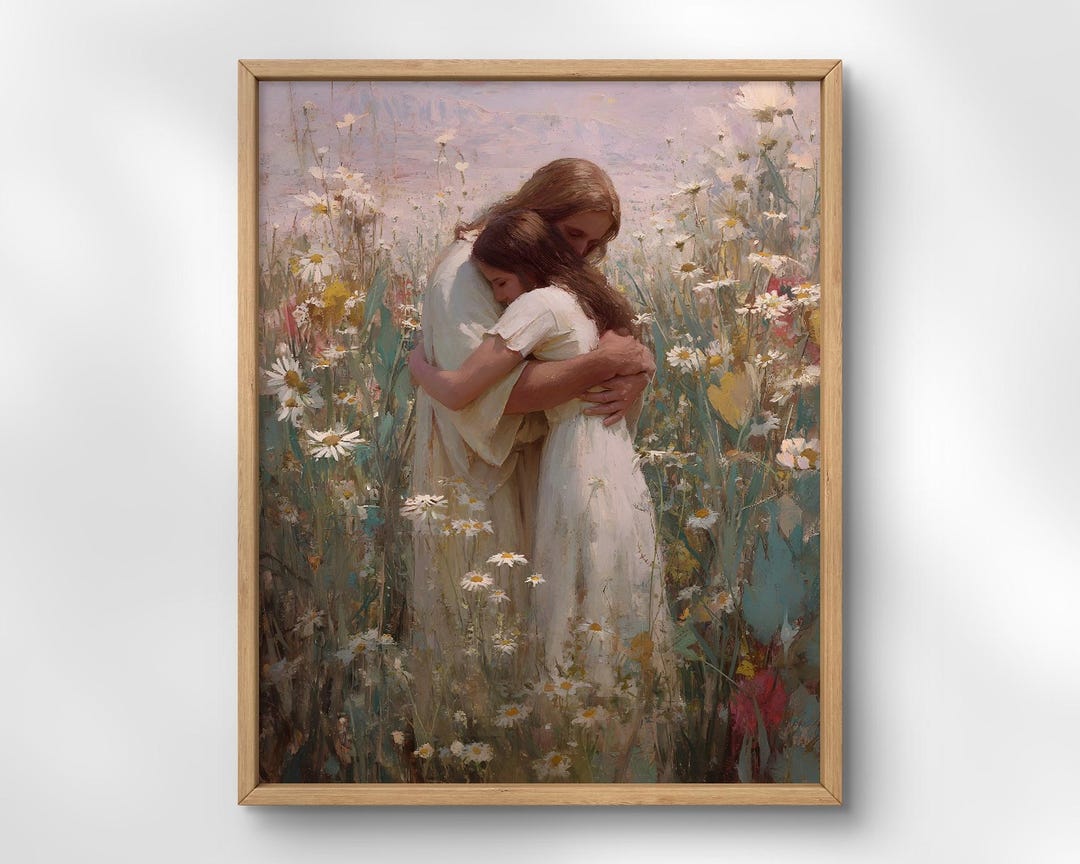Finding Comfort - Jesus Hugging Girl Art, Comforting Christ Print - Etsy