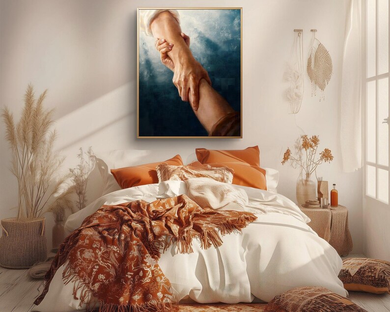 Jesus Hand Reaching Out Print. Hand of God Rescue Christian Art ...
