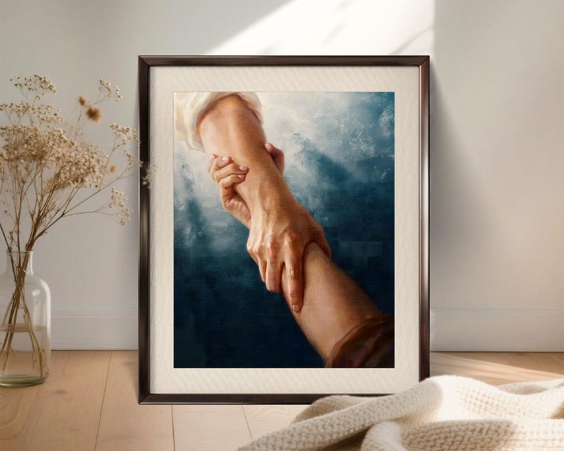 Jesus Hand Reaching Out Print. Hand of God Rescue Christian Art ...