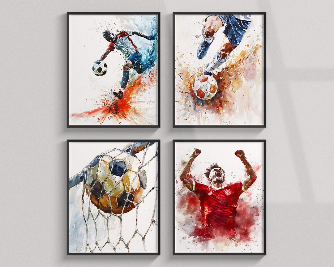 Set of 4 Watercolor Football Posters Printable, Soccer Prints, Sports ...