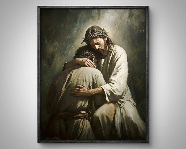 Jesus Hugging Man Watercolor Print: Christian Bible Art (digital ...