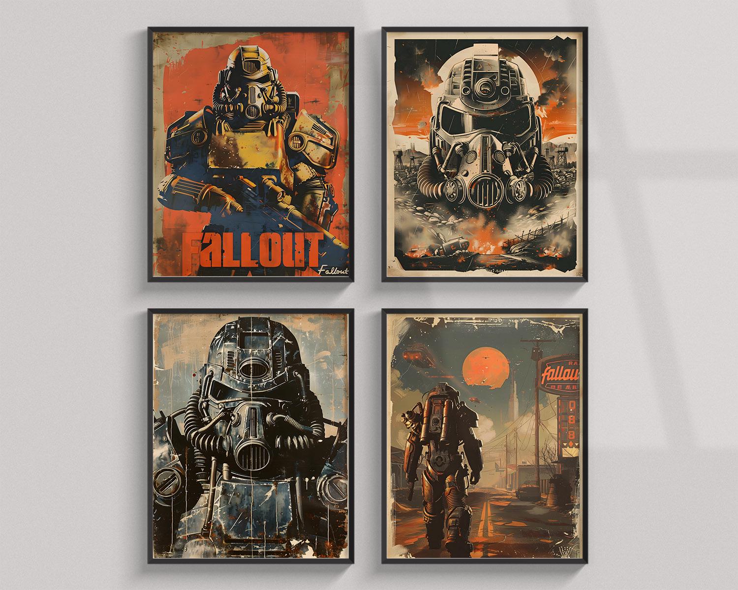 Fallout Poster, Set of 4 Power Armour Vintage Posters Printable, Video ...