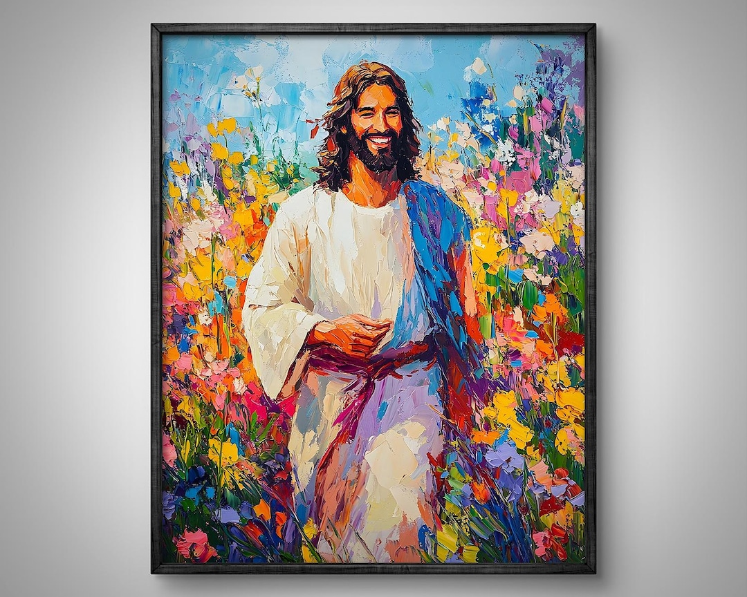Jesus Among the Wild Flowers, Biblical Scenes, Oil Christian Painting ...