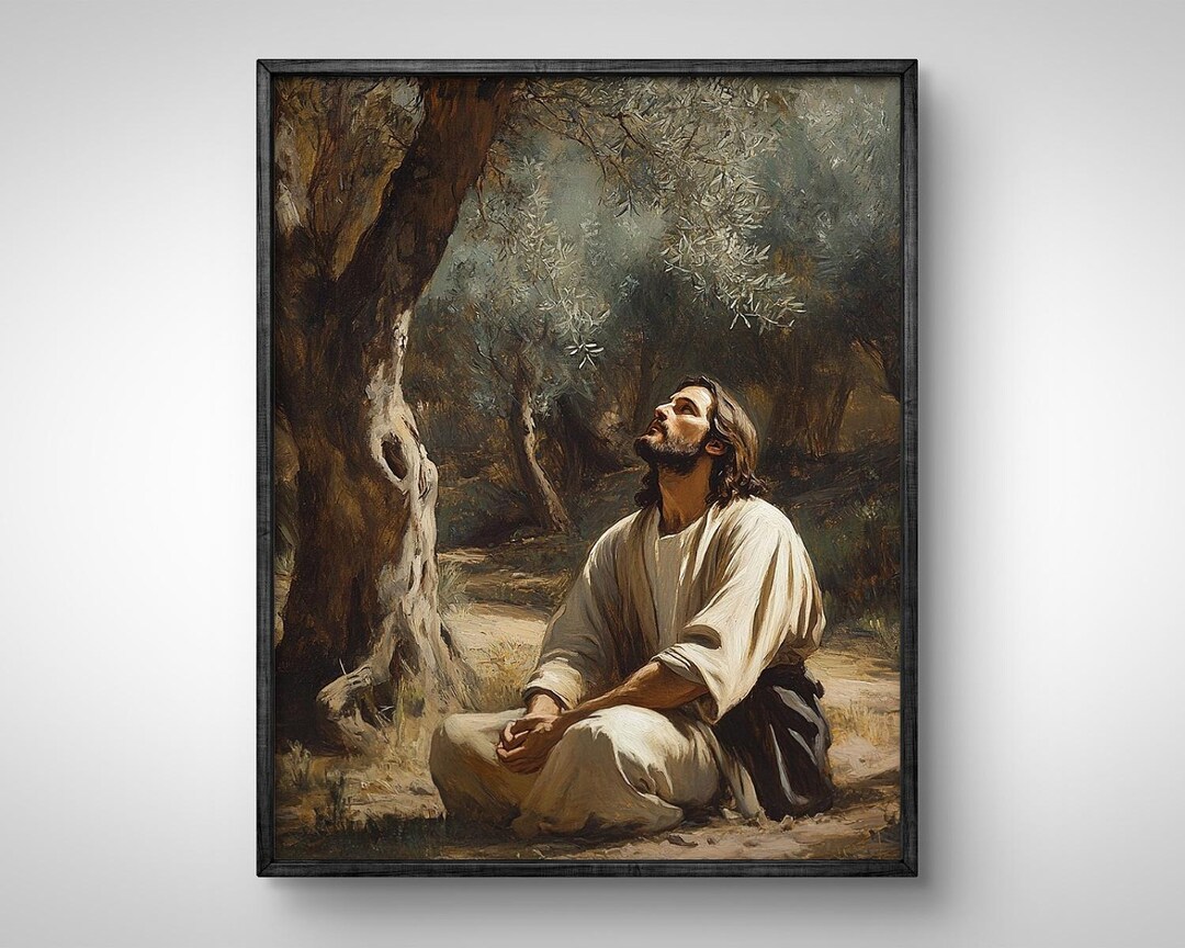Jesus Christ Prays in Garden of Gethsemane, Jesus Print, Christian Art ...