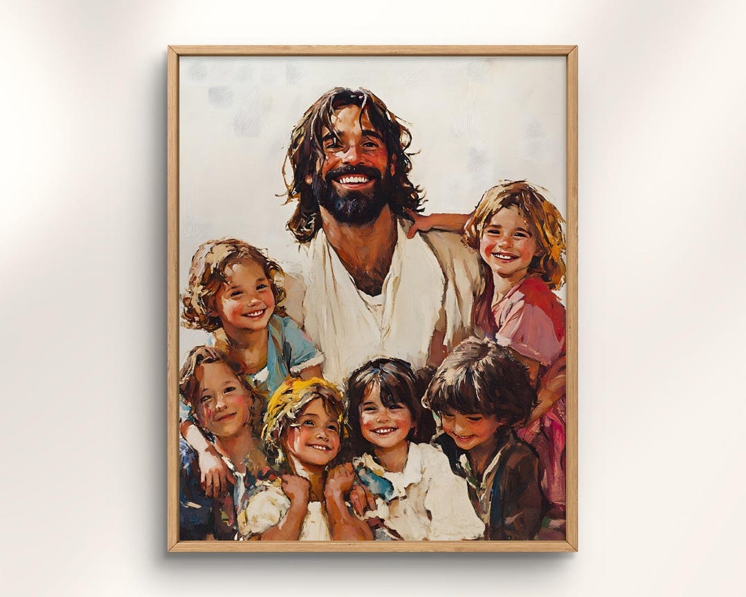 Smiling Jesus With Children Art Print, LDS Primary Room Decor & Nursery ...