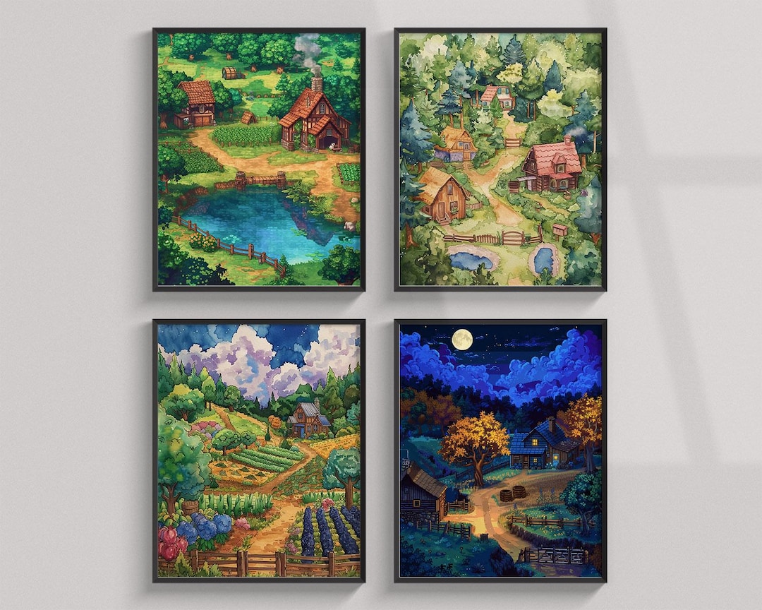 Stardew Valley Art Print, Set of 4 Game Posters Printable, Video Game ...