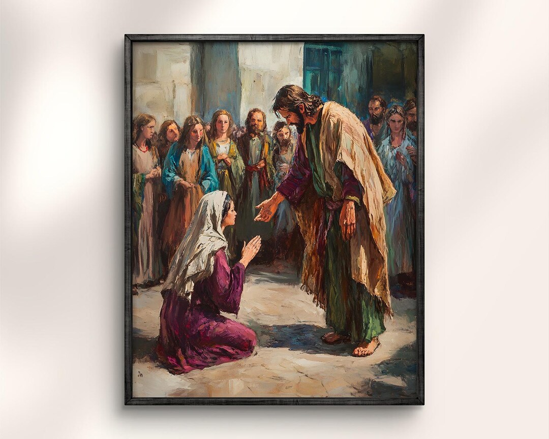 Jesus Heals a Woman Wall Art, Jesus Christ With Girl Painting ...