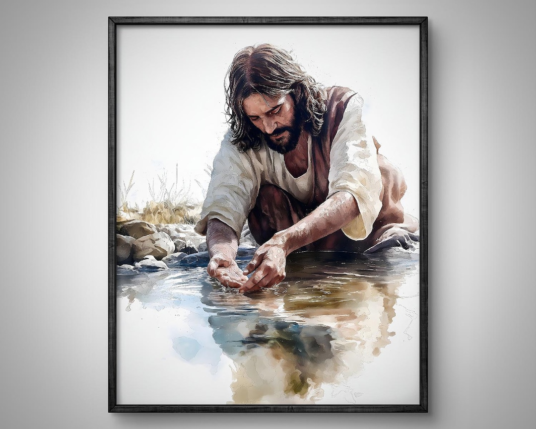 Jesus Christ Gives Water Wall Art, Living Water Painting, Christian Art ...