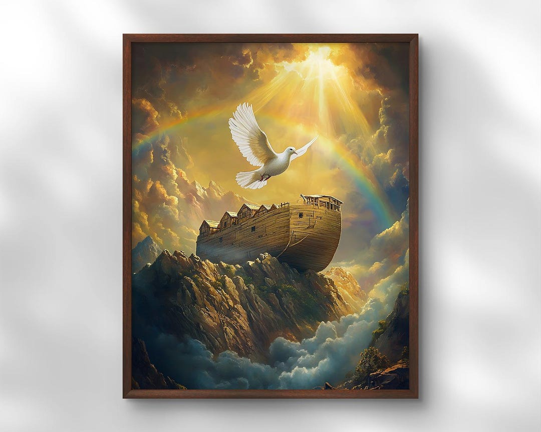 Noah's Ark Christian Print: Dove and Rainbow Bible Art (digital ...