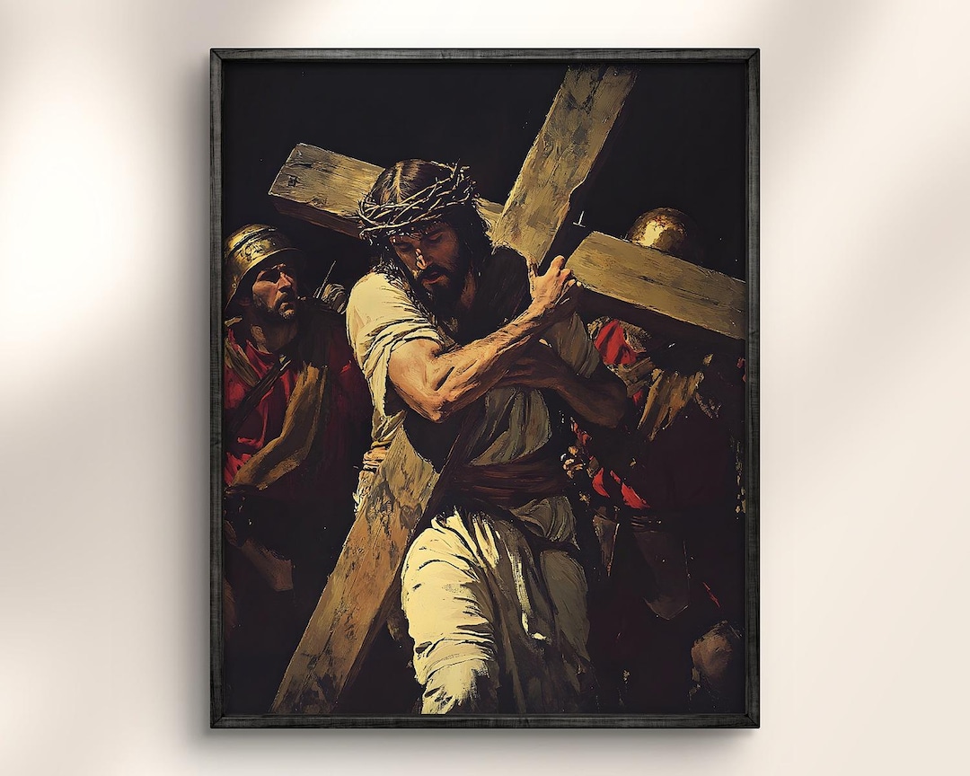 Jesus Carrying Cross Print, Christian Art, Biblical Scene (digital ...