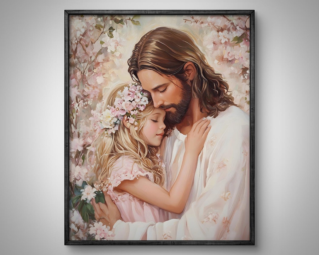 Jesus and Girl in Flower Garden, Jesus Christ Oil Painting, Jesus ...