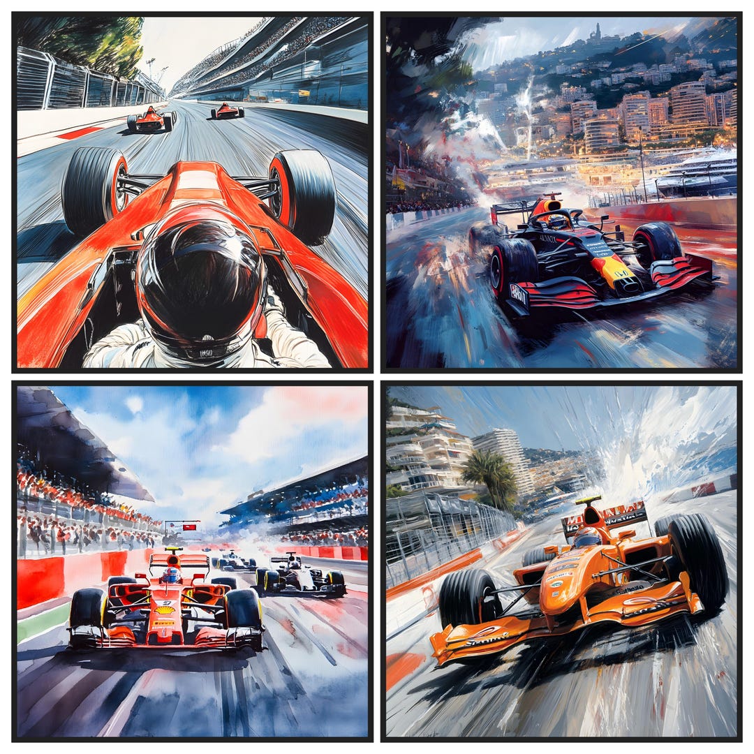 Formula 1 Poster Printable, Set of 4 Watercolor F1 Art Prints, Sports ...