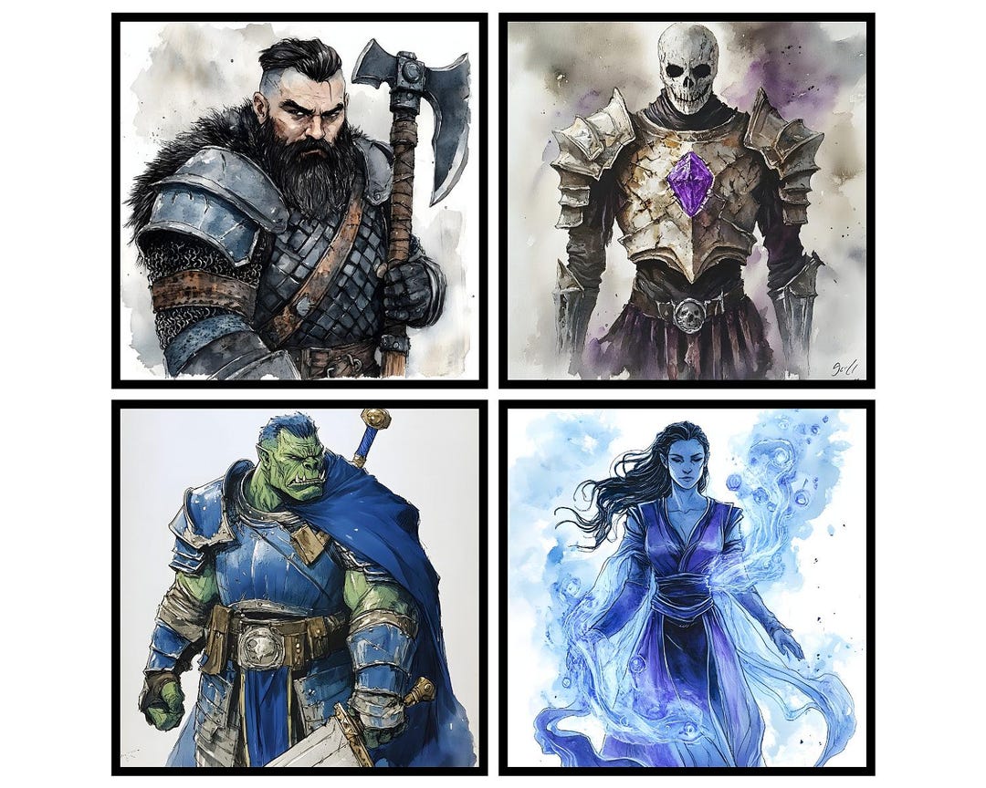 Dungeons & Dragons Art Print, Undead Knight, Barbarian, Female Wizard ...