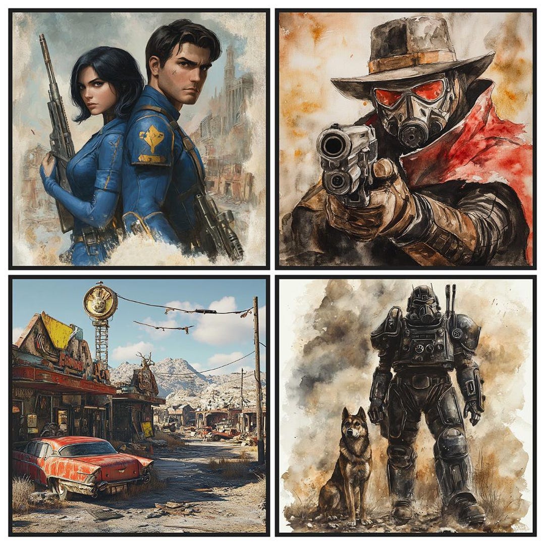 Fallout Art Print, Video Game Clipart, Set of 4 Watercolor Computer ...