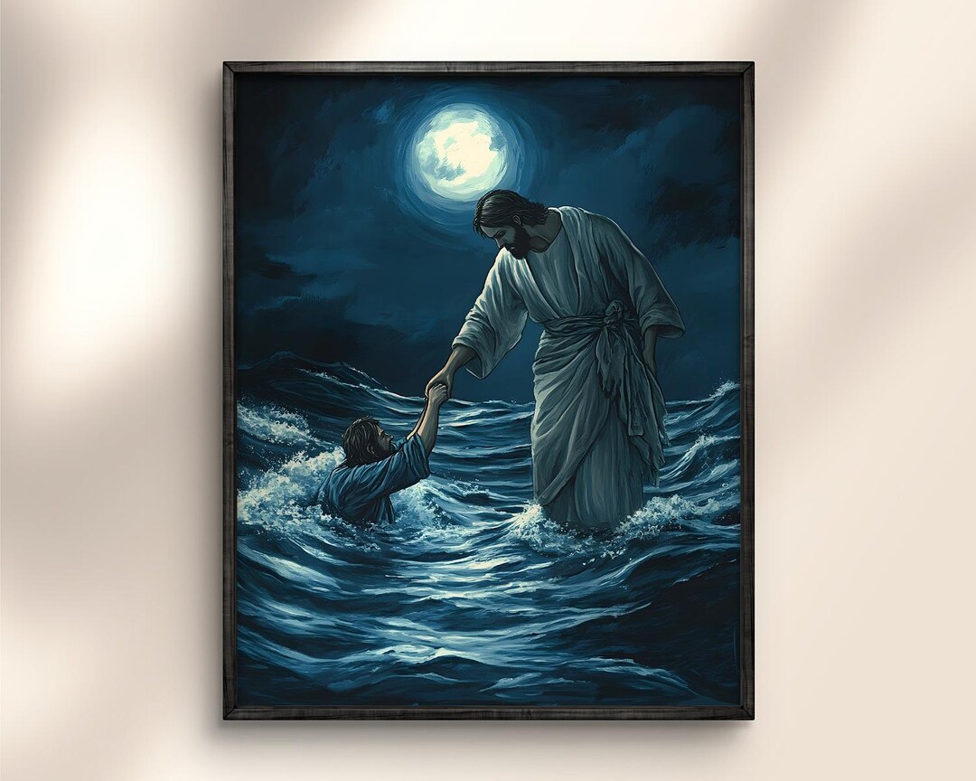 Jesus Christ Saving Peter, Jesus Walking on Water, Jesus Print ...