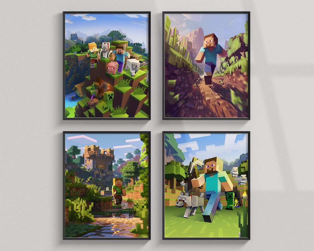 Minecraft Art Print, Set of 4 Characters Video Game, Minecraft Poster ...